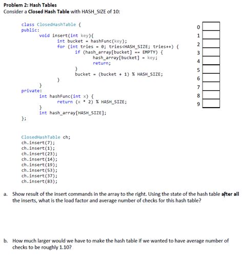 Solved Problem Hash Tables Consider A Closed Hash Table Chegg
