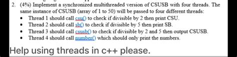 solved 2 4 implement a synchronized multithreaded