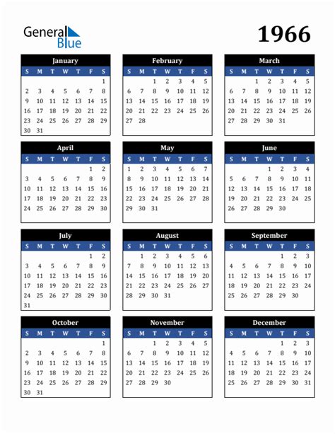 1966 Full Year Calendar