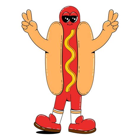 Funny Hot Dog Mascot In Retro Cartoon Style Vector Illustration Of