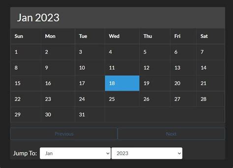 Minimal Calendar Ui Generator In Vanilla Javascript Css Script