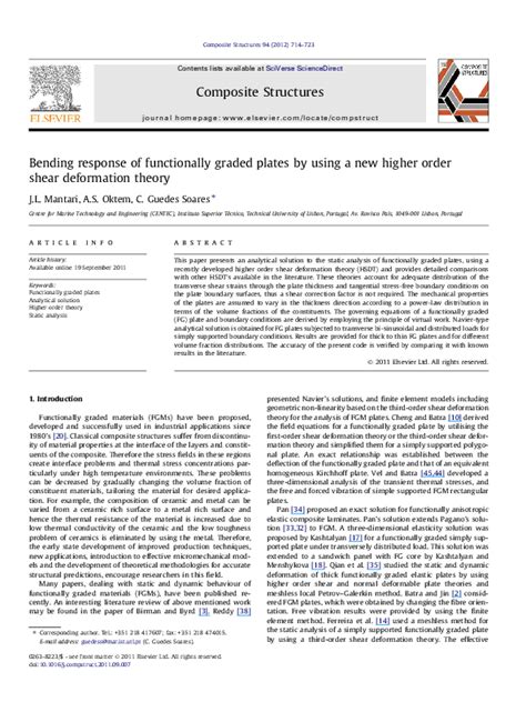 Pdf Bending Response Of Functionally Graded Plates By Using A New Higher Order Shear