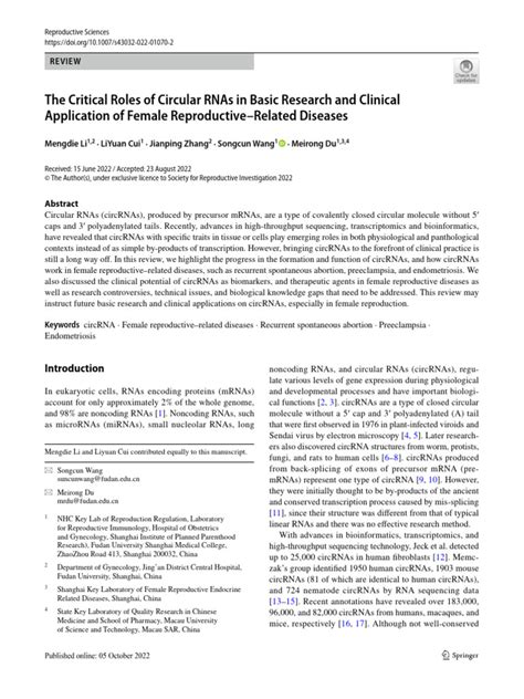 The Critical Roles Of Circular Rnas In Basic Research And Clinical