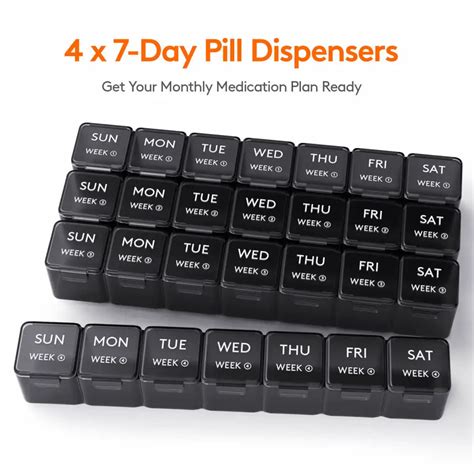 Monthly Pill Box Organizer 4 Packs Weekly Medicine Pill Organizer