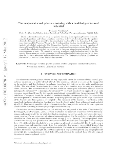 Pdf Thermodynamics And Galactic Clustering With A Modified