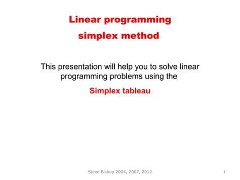 Simplex Algorithm Ppt