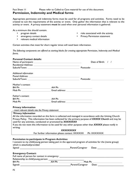 Permission Indemnity And Medical Forms Australia In Word And Pdf Formats