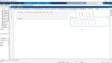 Gauss Jordan Elimination Using Matlab Linear Algebra Tutorial Youtube