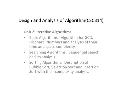 Unit 2 Iterative Algorithms And Complexity Analysis Csc314 Design
