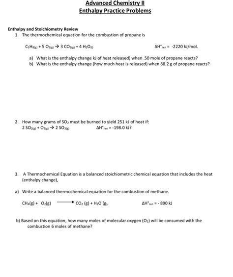 Solved Advanced Chemistry Ii Enthalpy Practice Problems