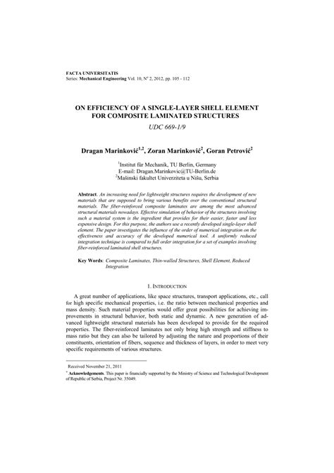 Pdf On Efficiency Of A Single Layer Shell Element For Composite