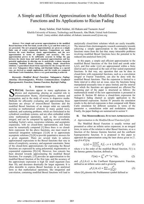 Pdf A Simple And Efficient Approximation To The Modified Bessel