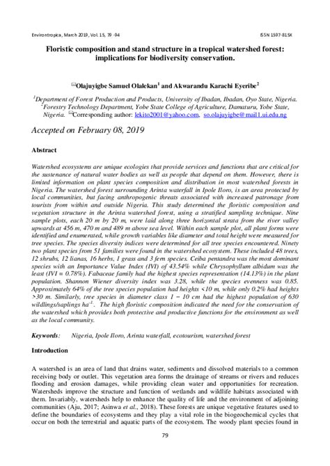 Pdf Floristic Composition And Stand Structure In A Tropical Watershed Forest Implications For