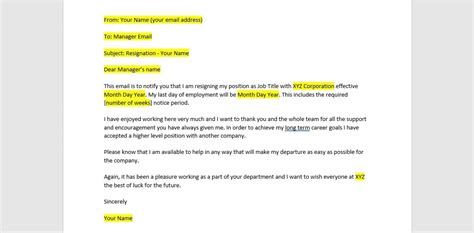Resignation Email Template Resignation Email Resignation Template Resignation Email Template