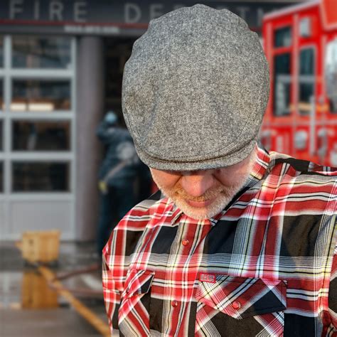 Leatherhead Grey Flat Cap Funkybrims X Hales Classic Firefighter Hat