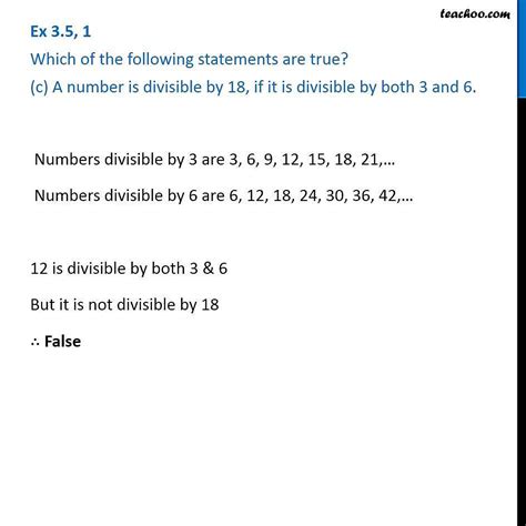A Number Divisible By 18 If Divisible By Both 3 And 6 True Or False