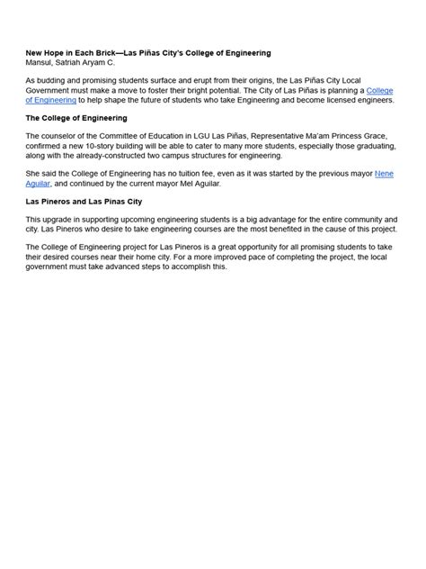 column 2 new hope in each brick las pinas city s college of