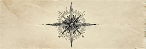 Hand Drawn Vintage Compass Rose With Faded Edges And Intricate Design Showing Cardinal