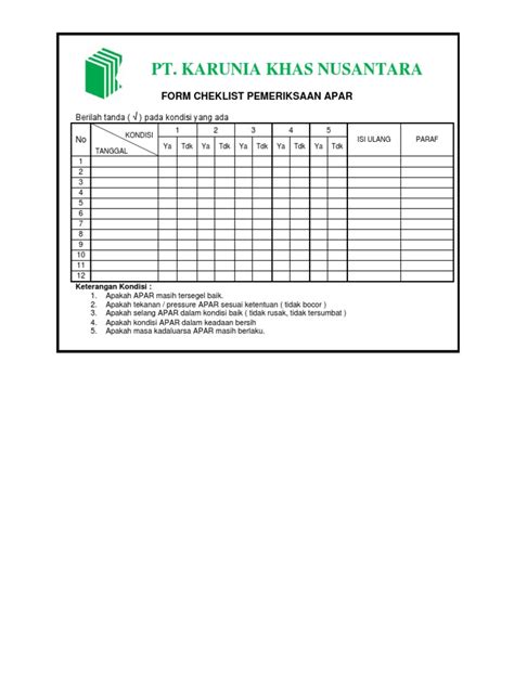 Checklist Pemeriksaan Apar Pdf