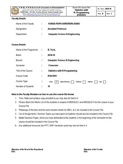 R Course File Pdf R Programming Language Regression Analysis