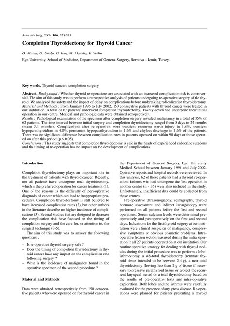 Pdf Completion Thyroidectomy For Thyroid Cancer