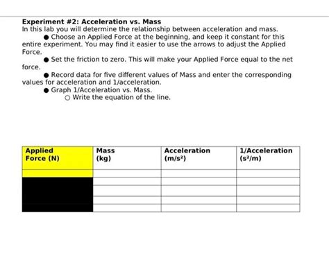 solved experiment 2 acceleration vs mass in this lab you