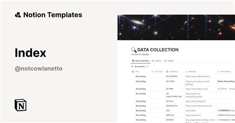 Index Template Notion Marketplace