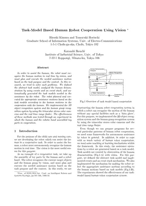 Pdf Task Model Based Human Robot Cooperation Using Vision