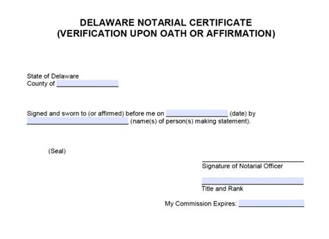 Free Delaware Notarial Certificate Verification Upon Oath Or Affirmation Pdf Word