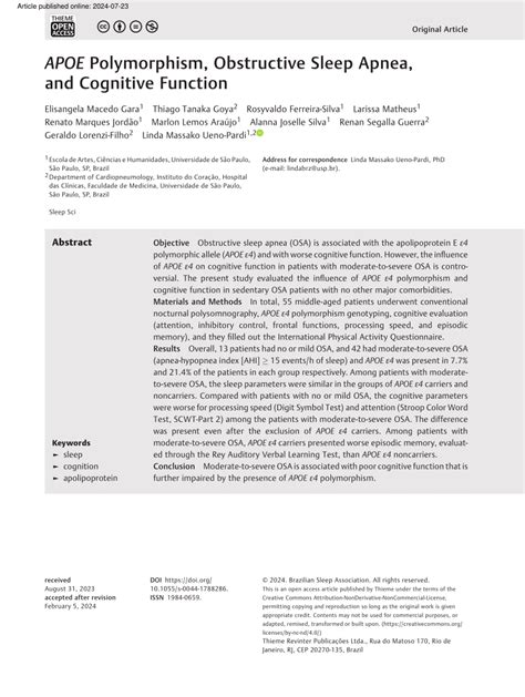 Pdf Apoe Polymorphism Obstructive Sleep Apnea And Cognitive Function