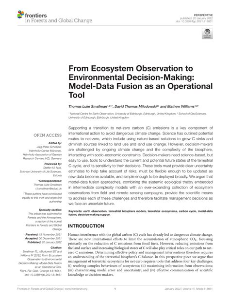 Pdf From Ecosystem Observation To Environmental Decision Making Model Data Fusion As An