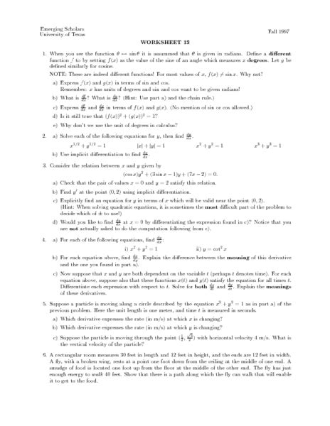 Worksheet 13 Implicit Differentiation Lesson Plan For Higher Ed