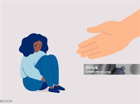 인간의 손은 슬픈 흑인 여성이 불안을 없애는 데 도움이됩니다 카운슬러는 심리적 인 문제가있는 아프리카 계 미국인 소녀를 지원합니다 우울증을 앓고있는 사람들을위한 정신 건강