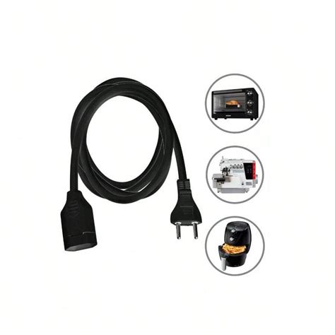 Kit 3 Electrical Extension Black Extension Cable Extender 2 Meters Bivolt 110v And 220v For Sale
