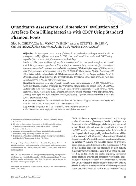 Pdf Quantitative Assessment Of Dimensional Evaluation And Artefacts From Filling Materials
