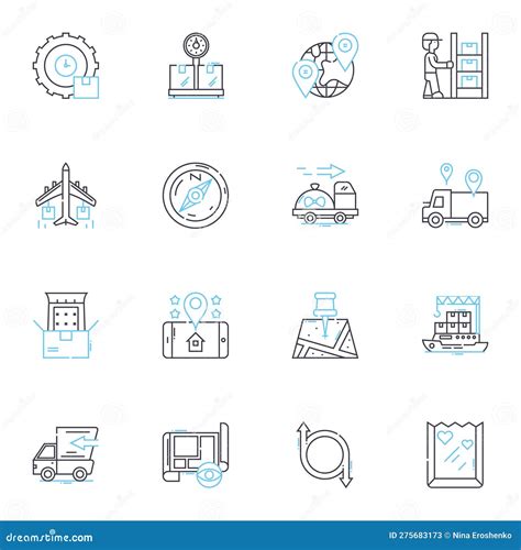 Guide Map Linear Icons Set Navigation Compass Directions Landmarks Streets Tourist