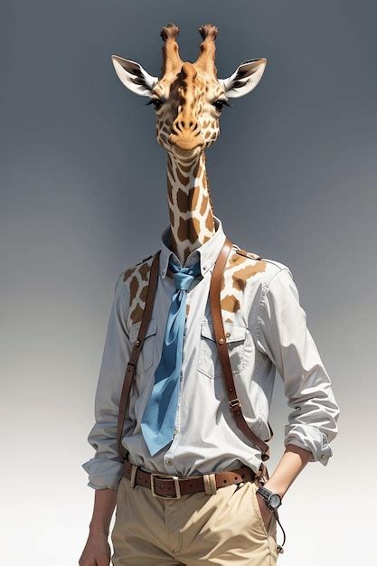 Premium Ai Image A Giraffe With A Blue Tie And A Tie That Says Giraffe