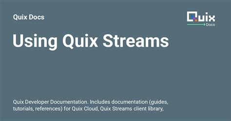 Using Quix Streams Quix Docs Using Quix Streams Quix Docs