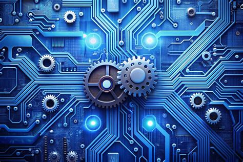 Blue Banner Bridging Innovation With Computer Cogs Premium Ai Generated Image