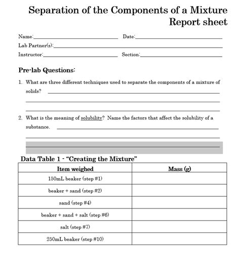 Solved Separation Of The Components Of A Mixture Report
