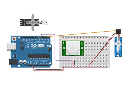 Circuit Design Sensor Pir Con Servomotor Tinkercad
