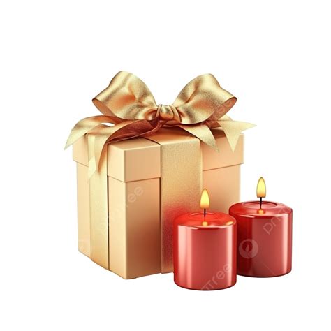 크리스마스 선물 금 금색 활과 양초가 있는 빨간색 상자 깜짝 선물 선물 패키지 Png 일러스트 및 이미지 에 대한 무료