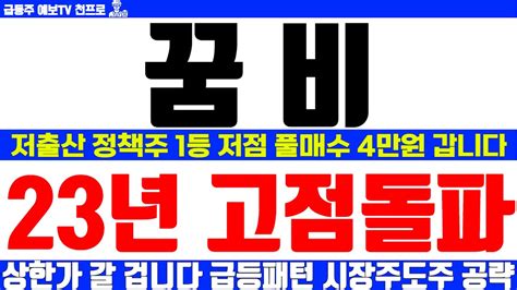 꿈비 주가전망 긴급속보 저출산 정책주 1등 저점 풀매수 4만원 갑니다 23년 고점돌파 폭등 상한가 갈겁니다 급등패턴 시장주도주 공략필수 대형 인수합병 주목 풀매수 급등주