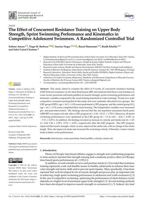 Pdf The Effect Of Concurrent Resistance Training On Upper Body Strength Sprint Swimming