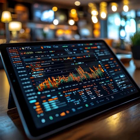 Tablet Screen Showing Financial Data And Graphs Illustration Premium