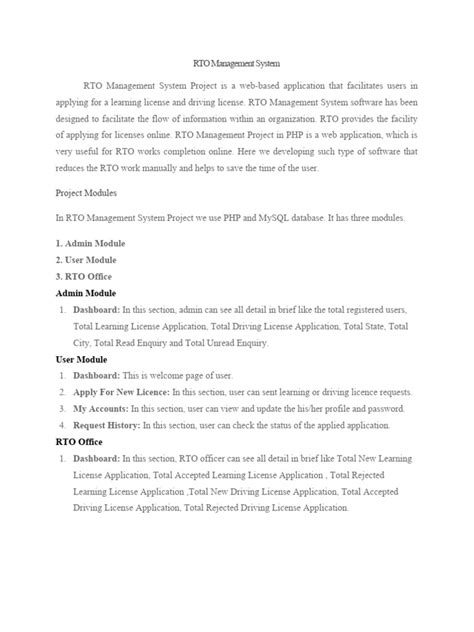 Rto Management System Pdf