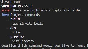 Vite Error Vite 프로젝트 yarn dev yarn start yarn run 실행 오류