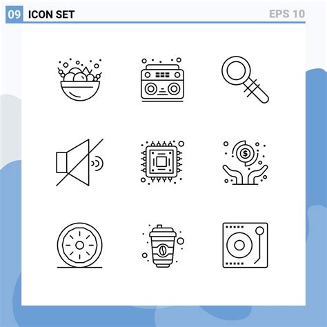 Set Of 9 Modern Ui Icons Symbols Signs For Hands Microchip Look Hardware Volume Editable Vector