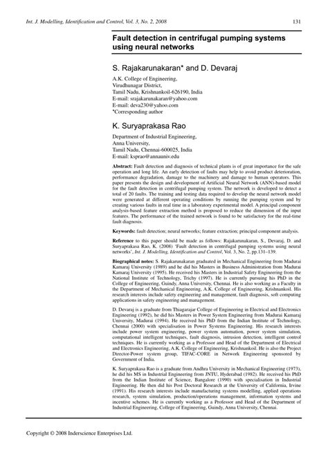 Pdf Fault Detection In Centrifugal Pumping Systems Using Neural Networks