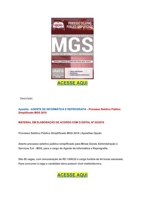 Apostila Mgs 2019 Agente De Informática E Reprografia By Apostila Pdf